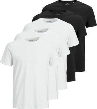 Jack & Jones Jjeorganic T-shirt Basique Ss Col Rond Noos Homme T-shirt, Lot de 5 (3 X Blanc, 2 X Noir), XXL