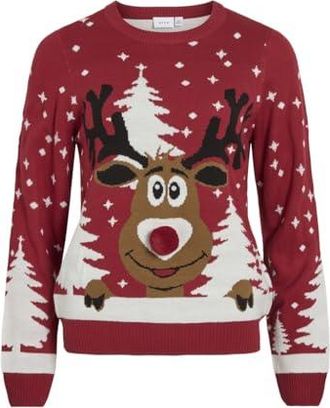 Vila Vila Pull VICHRISTIE L/S PULLOVER/KA pour femme, Rouge Pompéi, XL