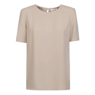 P.A.R.O.S.H. P.a.r.o.s.h., Femme, Blouses et Chemises, Beige, Taille: 36 FR Blouse &agrave; Manches Courtes et D&eacute;tail D&eacute;coupe en Goutte