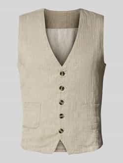 Lindbergh Weste aus Baumwoll-Leinen-Mix mit Knopfleiste