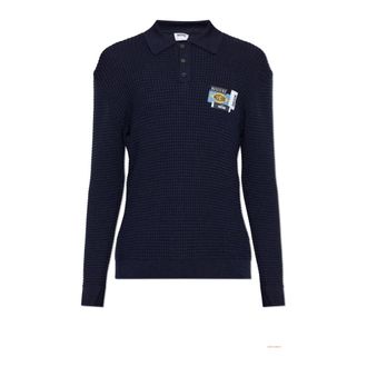 Moschino Woll-Polo mit Patches - - Knitwear - Herren - Blau - XL