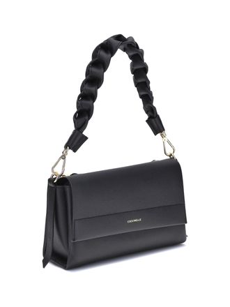 Coccinelle Womens Boheme Shoulder Bag Noir-Cognac Calf Leather Bos Taurus Noir/cognac