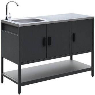 Sweeek Cuisine dext&eacute;rieure en acier noir avec &eacute;vier L120cm