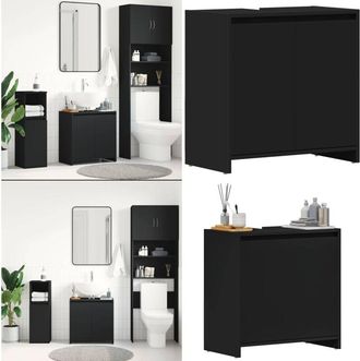 vidaXL Vidaxl - Armoire de salle de bain noir 60x33x61 cm Bois ding&eacute;nierie - Meuble De Salle De Bain - Armoire De Salle De Bain - Rangement Salle De Bain