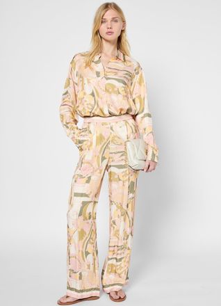 Gerard Darel Pantalon large satiné imprimé foulard - LIRA - Kaki moyen