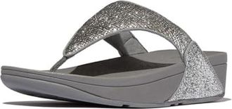 FitFlop Femme Lulu Crinkled-Shimmer Toe-Post Sandals, Silvereen, 36 EU