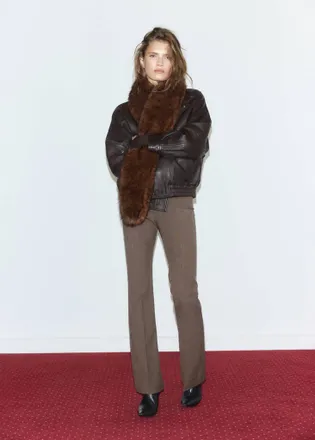 Mango Pantalon ajust&eacute; pied-de-poule marron moyen - Femme - 32 - MANGO