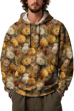 Generic Sweat &agrave; capuche graphique pour homme, pull confortable &agrave; manches longues pour temps froid, haut &agrave; capuche &agrave; manches longues avec poche kangourou, caf&eacute;