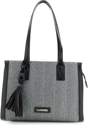 Caf&egrave;noir Sac En Tissu Tweed Avec Pompon Et D&eacute;tail Logo, Pour Femme, Couleur Noir, Taille Taille Unique