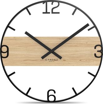 Cander Berlin ADEON XXL Vintage Wanduhr lautlos 45 cm Metall Holz Eichenfurnier ohne Tickgeräusche modern schwarz Wohnzimmer