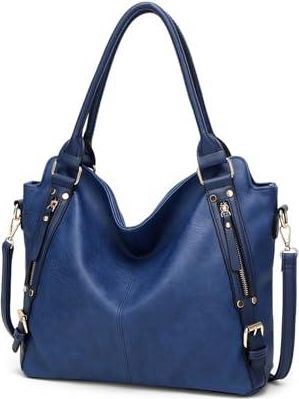 Generic Sac fourre-tout pour femme 2025 en cuir synthétique pour femme, grande capacité, design classique, sac à bandoulière pour femme, bleu, Taille unique