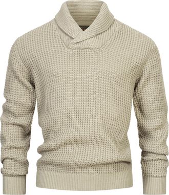 Indicode Herren INBrockly Strickpullover mit Schalkragen | Herrenpullover Strick-Pulli für Männer Stone, L