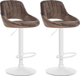 Clp 2er Set Barhocker Milet Mit Samt-Bezug I Drehbarer Barstuhl Mit Lehne Und Fu&szlig;st&uuml;tze, Farbe:braun, Material Gestell:Metall matt Weiss