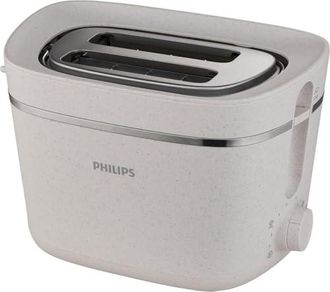 Philips Grille-pain Édition Eco Conscious, 2 Fentes, 8 Réglages, Réchauffe-Viennoiseries, Décongélation, Fabriqué à partir dHuile de Cuisson Usagée, Blanc Soy