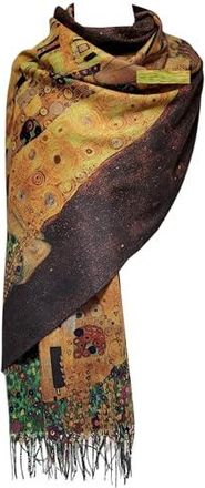 GFM Ch&acirc;le en laine m&eacute;lang&eacute;e, texture cachemire, peinture &agrave; base dart pour lautomne et lhiver -klimt le baiser-(PWSHL-FS-3351-A)