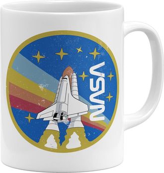 OM3 NASA Vintage Rocket Kaffee-Tasse - Raumfahrt Rakete - Keramik Becher - 325ml - Beidseitig Bedruckt - Weiss