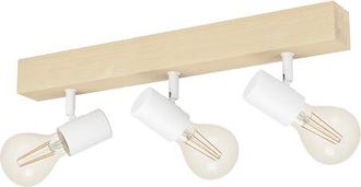 Eglo Deckenlampe Townshend 3, 3 flammiger Vintage Deckenspot im Industrial Design, Retro Lampe aus Stahl und Holz, weiß, braun, E27 Fassung, FSC zertifiert