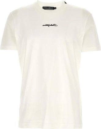 Dolce & Gabbana Homme, Tops, Blanc, Taille: 3XL T-shirt avec &eacute;cusson logo