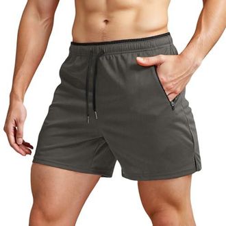 Generic Short de course pour homme avec poches &agrave; fermeture &eacute;clair, pour gym, entra&icirc;nement sportif, 12,7 cm, gris fonc&eacute;, XXL