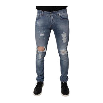 Dolce & Gabbana Zerrissene Skinny Denim Jeans mit Logo - - Jeans - Herren - Blau - S