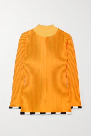 Christopher John Rogers Rippstrickpullover Aus Einer Wollmischung In Colour-block-optik - Orange