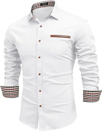 Coofandy Chemise à manches longues en jean pour homme, style cowboy, col Kent, business, décontracté, Blanc pur., L