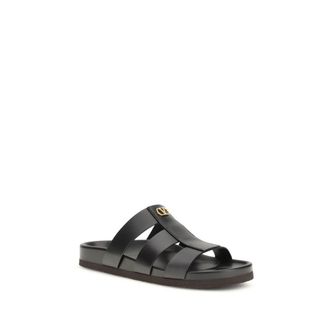 Valentino Garavani Mens Black Calf Leather Bos Taurus Sandals