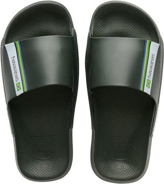Havaianas Mens Brasil Slides Pool Shoes, vert olive, 4.5/5 UK Wide