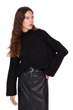 Trendyol Schwarz Weiche Texturd Basic Strickwaren Sweater TWOAW22KZ0474
