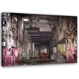 Feeby Bilder Hirsch Tier Graffiti XXL 120x80 cm 1Teilig Wohnzimmer Schlafzimmer Modern Wandbilder Leinwandbilder Bild auf Leinwand Kunstdruck Wanddekoration