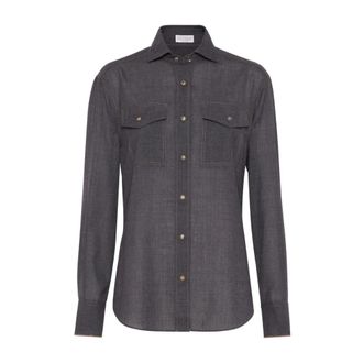 Brunello Cucinelli Woll-Organza-Hemd - - Blouses & Shirts - Damen - Grau - L