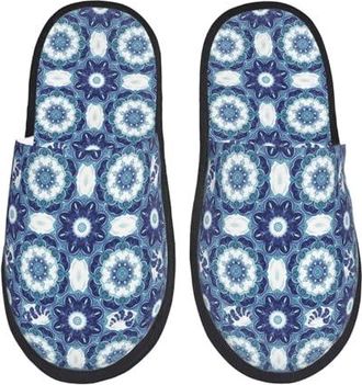 Generic Impression Bleue Vintage Pantoufles Moelleuses Maison Pantoufles En Peluche Respirantes Chaussures Pour Unisex Chambre Extérieur L