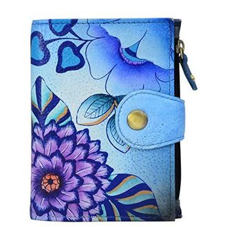 Anuschka Womens Hand Painted Leather Ladies Wallet, OEuvre Originale Peinte à la Main Femme, Summer Bloom Blue, Taille Unique