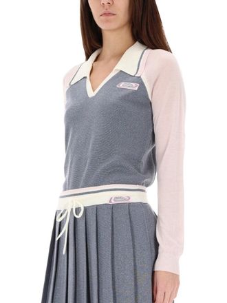 Casablanca Merino Wool Long Sleeve Polo Shirt - Silver