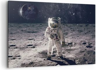 Arttor Bilder auf Leinwand 100x70cm Leinwandbild mit Rahmen Mond Erde Astronaut Gro&szlig; Wanddeko Bild Schlafzimmer K&uuml;che Deko Wandbilder Dekoration Wohnzimmer W