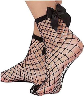 Lazzboy Chaussettes Net de noeud papillon Femmes résille haute chaussette maille dentelle Noir A