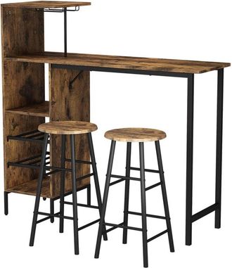 Vicco Bartisch-Set Fyrk, Schwarz/Eiche rustikal, 121.5 x 40 cm mit 2 Hocker