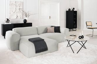 Studio Copenhagen home24 Ecksofa 1,5-Sitzer mit Longchair Grau Cordstoff Snor 260 x 71 x 173cm Longchair davorstehend links Modern