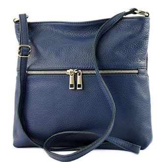modamoda.de T144 - sac à bandoulière/épaule en cuir italien, Couleur:Bleu Saphir