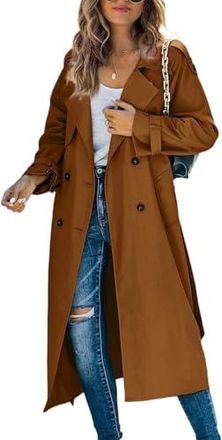 Generic Trench Long for femmes, pardessus d&eacute;contract&eacute; de couleur unie for lautomne et lhiver avec col &agrave; revers et manches longues(brun,XXL)
