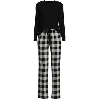 Lands End Gemustertes Jersey Pyjama-Set, Damen, Gr&ouml;&szlig;e:44-46 regular, Wei&szlig;, Elasthan/Baumwoll-Mischung, by Lands End