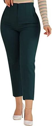 Minetom Pantalon D&eacute;contract&eacute; pour Femme Taille Haute Boutonn&eacute;e Stretch Pantalon De Bureau Couleur Unie pour L&Eacute;t&eacute; Affaires Pantalon avec Poches A Vert Fonc&eacute; S