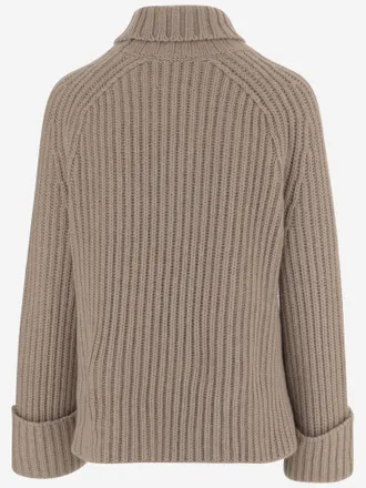 Malo Womens Ribbed Cashmere Sweater Beige