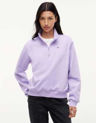 Tommy Jeans sweat-shirt &agrave; demi-zip avec broderie drapeau en lavande-VIOLET