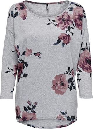 Only ONLELCOS 4/5 AOP Top JRS Noos T-Shirt, Gris Clair m&eacute;lang&eacute;/OOP : Fleur de Sanne, XS Femme