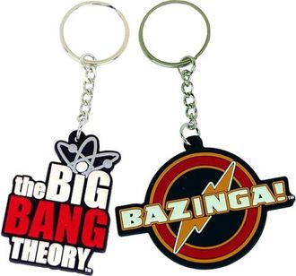 The Big Bang Theory Big Bang Theory The Lot de 2 porte-cl&eacute;s en caoutchouc d&eacute;coup&eacute; au laser Motif Bazinga et logo