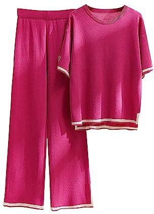 E.SSUE Ensemble Jogging Femme 2 Pièces Soldes De Chandails De Salon Deux Pièces Sensation De Soie Oversize Décontracté Manches Courtes Unique Pantalons Éléga