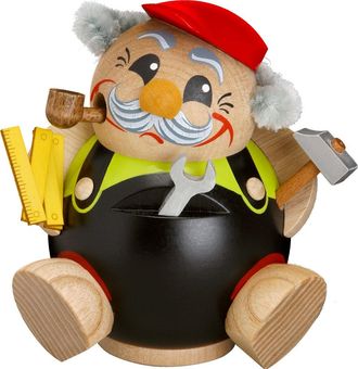 Rudolphs Schatzkiste Kugelr&auml;uchermann Heimwerker HxBxT = 11x10x8cm NEU R&auml;uchermann Schnee Rauchmann R&auml;ucherfigur R&auml;ucherkerze Figur Holz Seiffen Erzgebirge Holz Rauchfigur