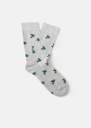 Mango Baumwollsocken mit Froschprint hellgrau meliert - Herren - 40-42 - MANGO MAN