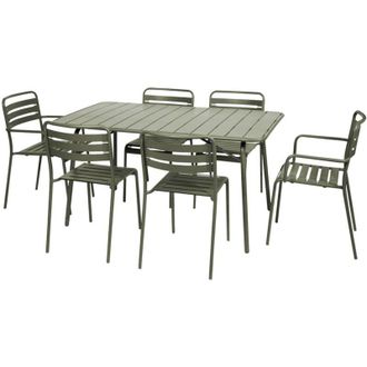 Sweeek Table de jardin pliante métal + 6 assises 2 fauteuils 4 chaises. Amelia. kaki. 141.2 x 80 x 72.5cm